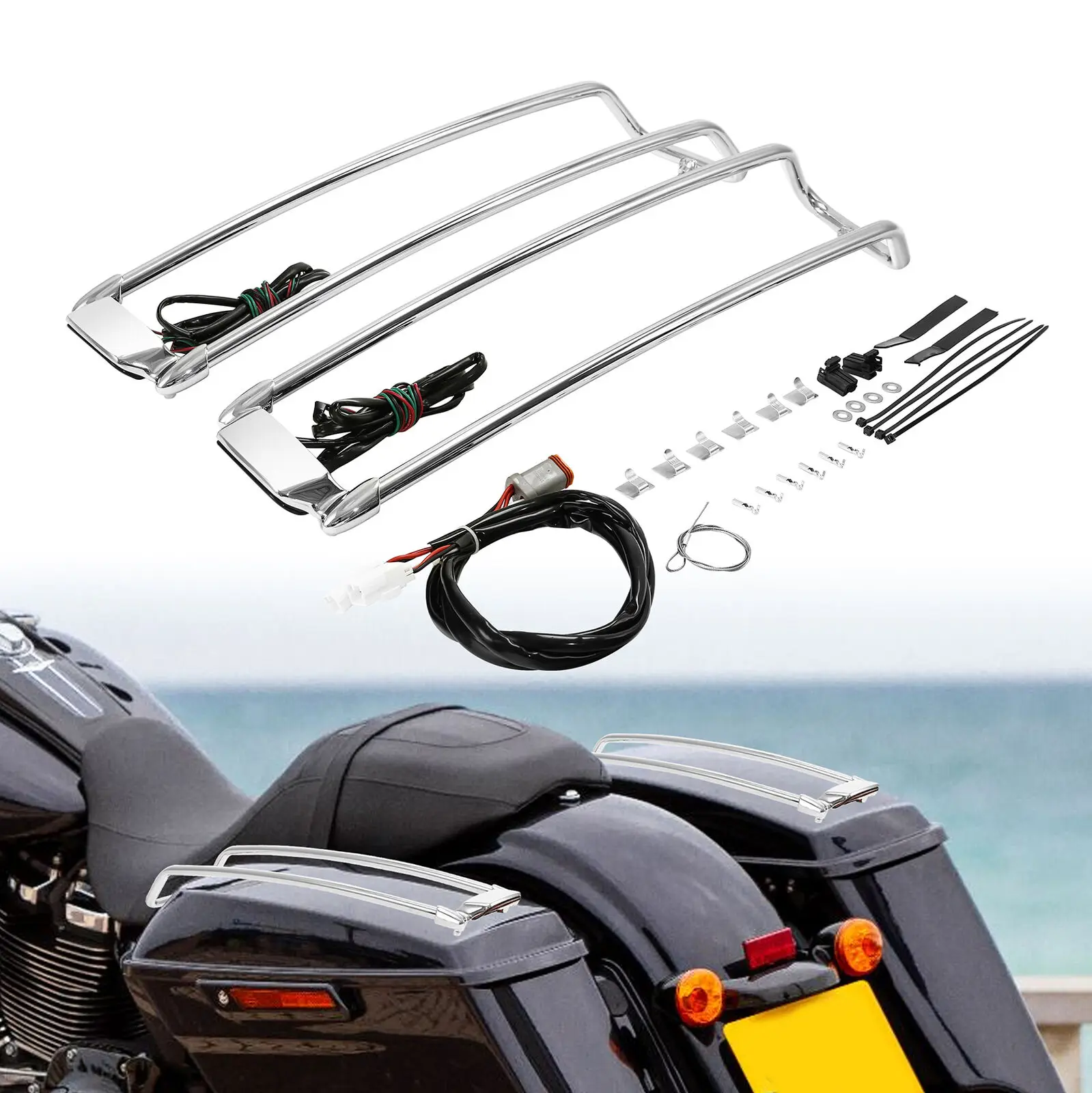 Motorcycle Saddlebags Lid Rack Top Rail Guard W/ Light For Harley ...