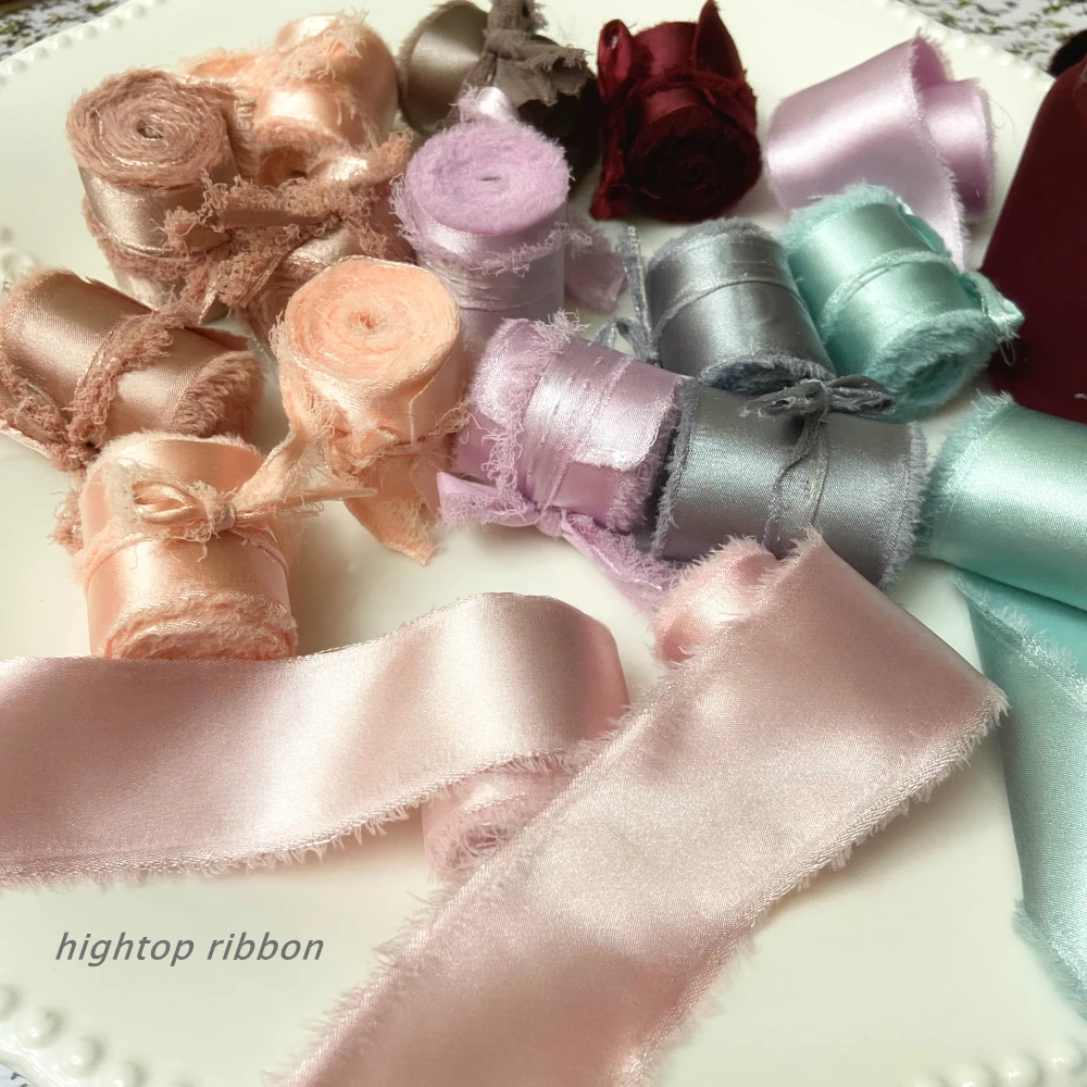 Ins Handmade Frayed Edged Satin Silk Chiffon Ribbon Fringe Ribbon ...