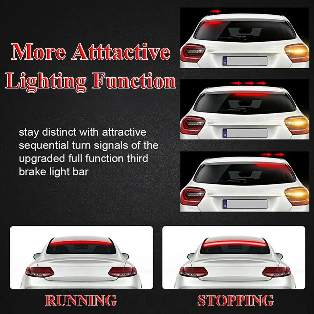 39 inch Car LED Rear 3rd Stop Brake Strip Lights Signal Lamp Driving ...