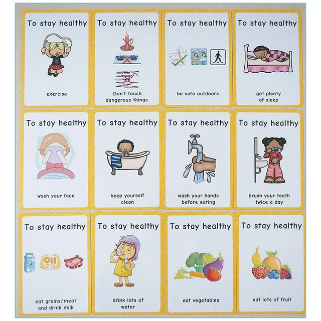 12pcs A4 Size English Poster To Stay Healthy Theme Kids Early Learning ...