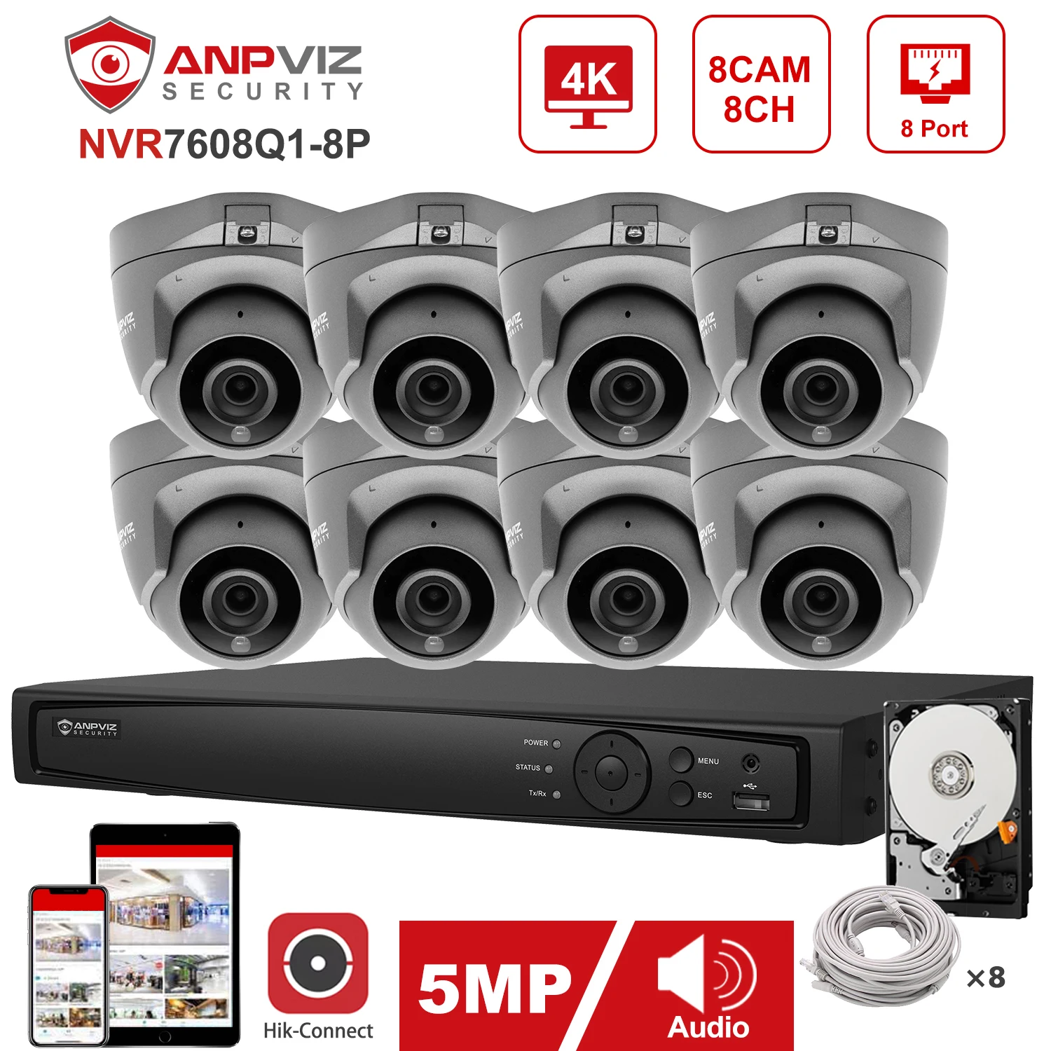 Hikvision Oem Nvr 8ch Nvr 5mp Ip Camera Mini Dome Poe Ip System Indoor ...