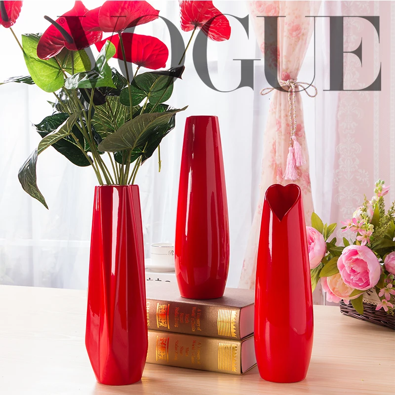 Red Color Ceramic Vase Big Size Red Flower Porcelain Vase Modern ...
