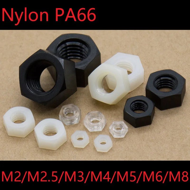 50pcs Plastic Hex Nuts M2 M2.5 M3 M4 M5 M6 M8 Nylon PA66 Heat Insulation Hexagon Lock Nut Thread ...