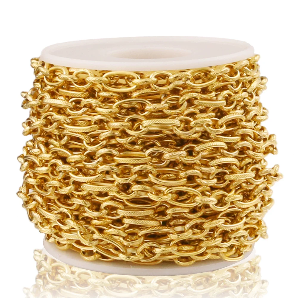 NEW 1M 6mm Width Stainless Steel Gold Circle Oval Link 3:1Embossing ...