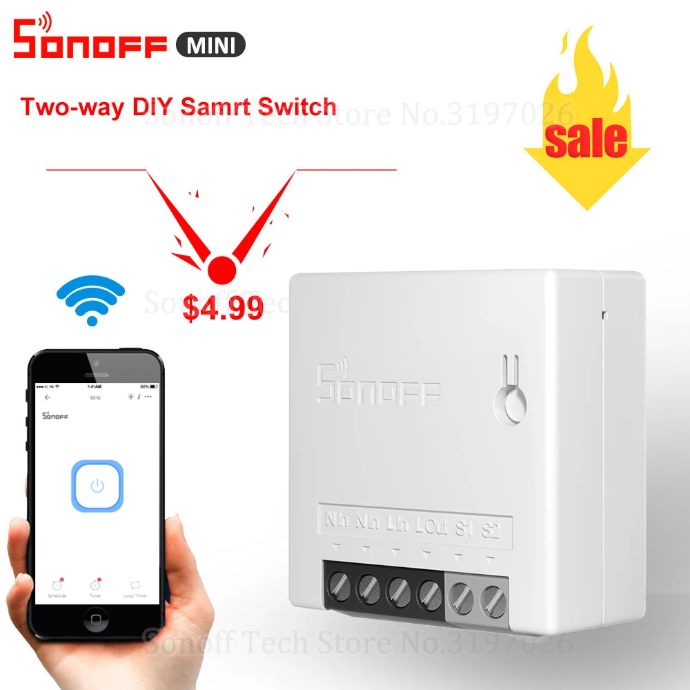Itead Sonoff MINI R2 Two-WAY DIY Smart Wifi Switch Small Body Remote ...