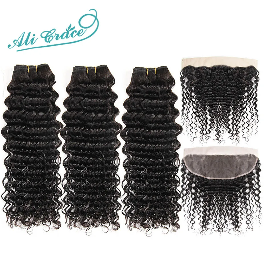 Ali Grace Hair Brazilian Deep Wave Bundles With Frontal Middle Part ...