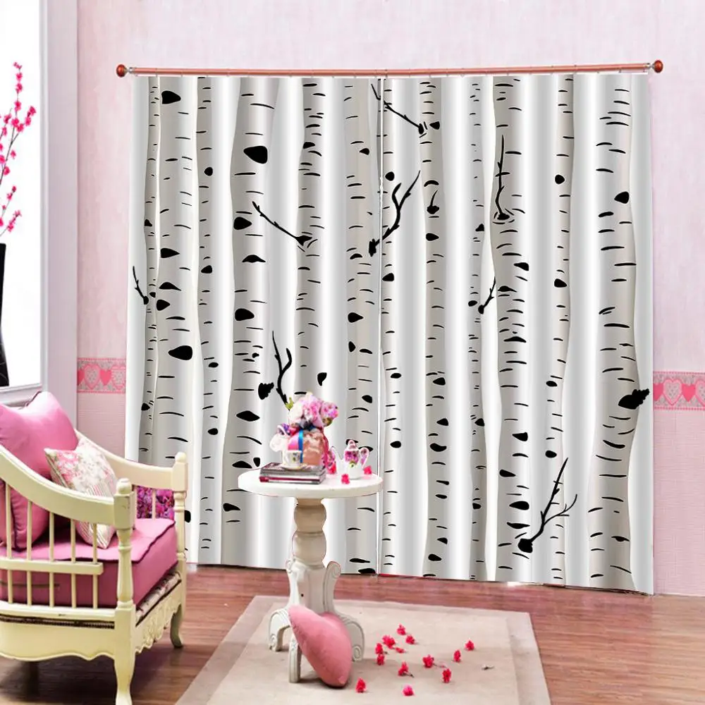Custom-Birch-Tree-Curtains-Artistic-White-Branches-with-Leaves-Autumn ...