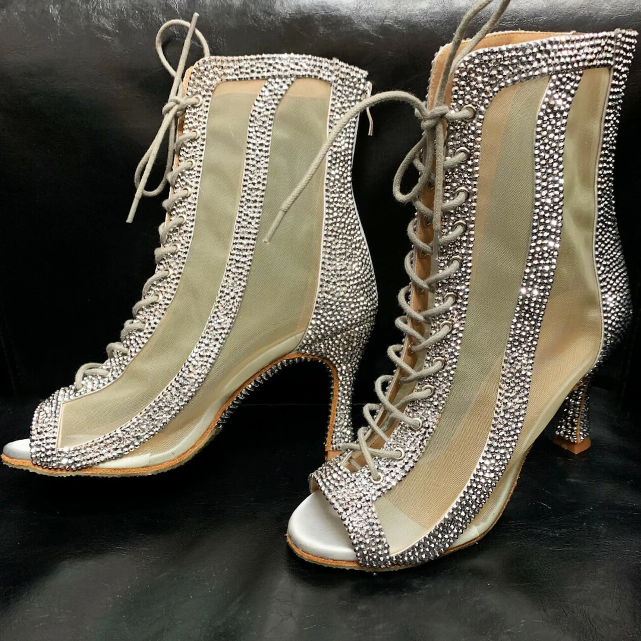 DIY EVKOO Women Rhinestone Dance Shoes Silver Glitter Dance Boots Women ...
