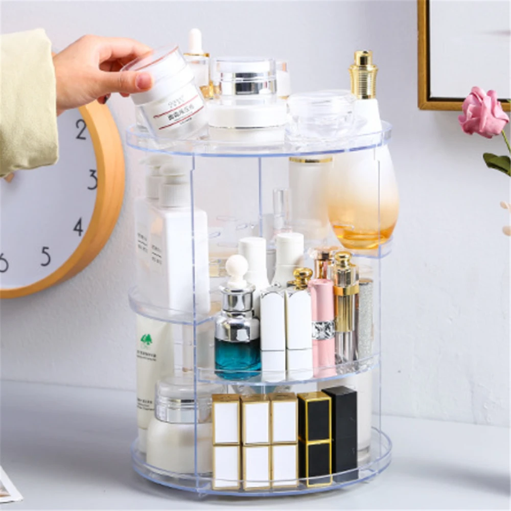 360 Degree Rotating Cosmetic Storage Rack Transparent Makeup Organizer ...