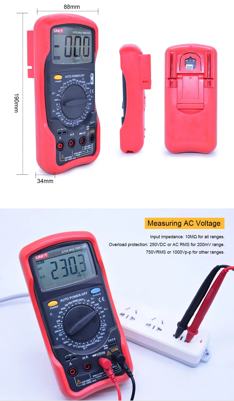 UNI-T UT51 UT52 UT53 UT55 UT56 True RMS Digital Multimeter Voltmeter Ammeter Ohmmeter Electrical ...
