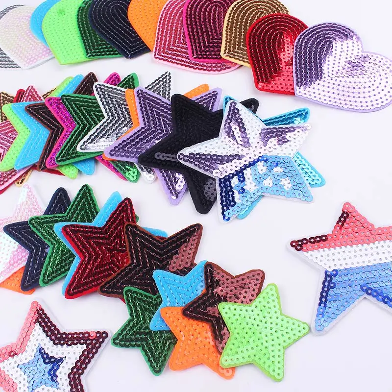 10pcs/lot Sequins Star Patch Iron On Patches On Clothes Cartoon Star ...