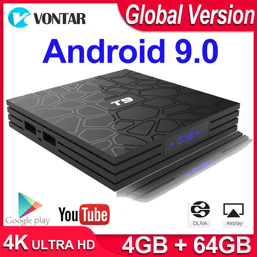 Android 9.0 TV BOX T9 Smart TV Box 4K Quad Core Media Player 4GB RAM ...