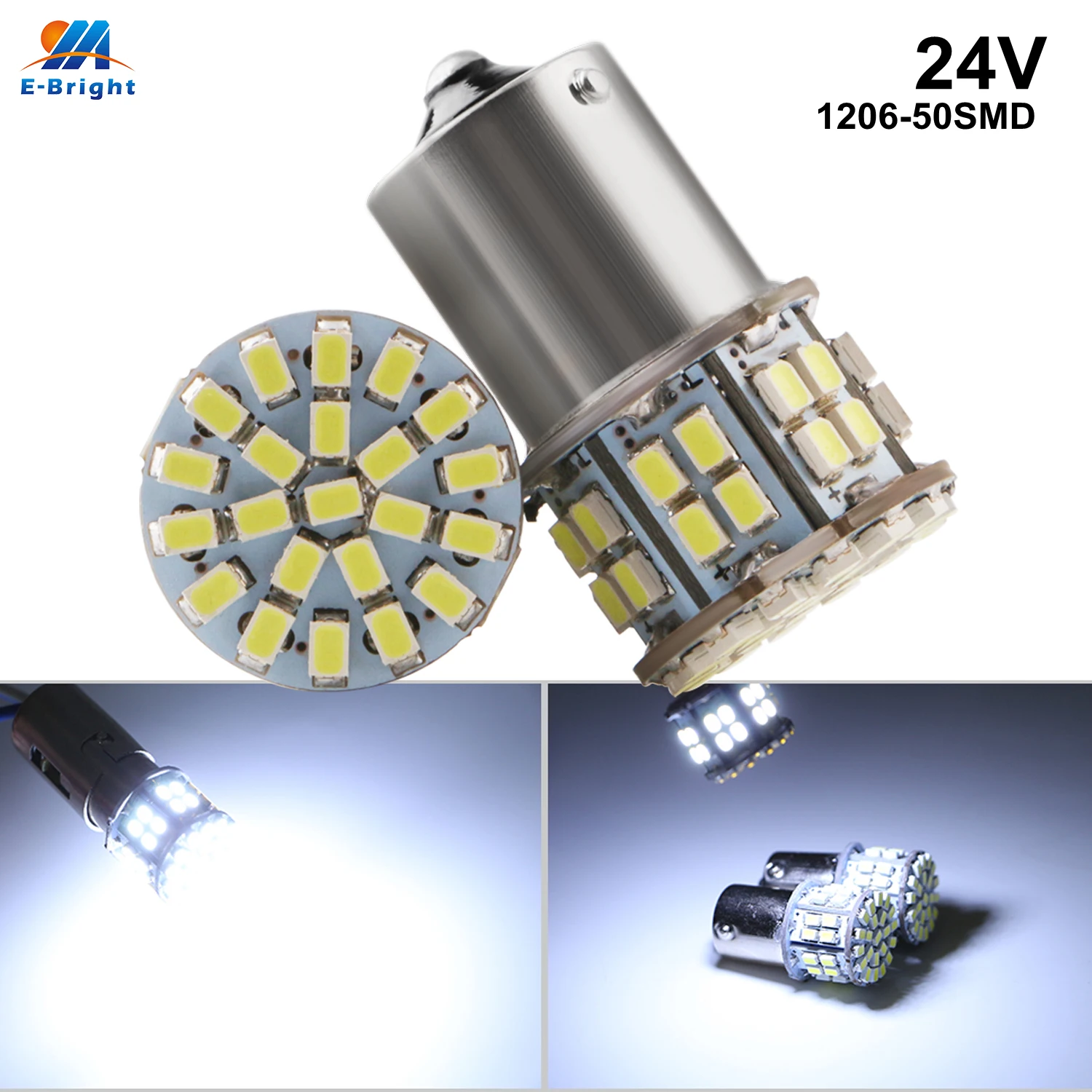 10PCS 24V P21W 1156 BA15S 1157 P21/5W 1206 50 SMD White Red Amber Led ...