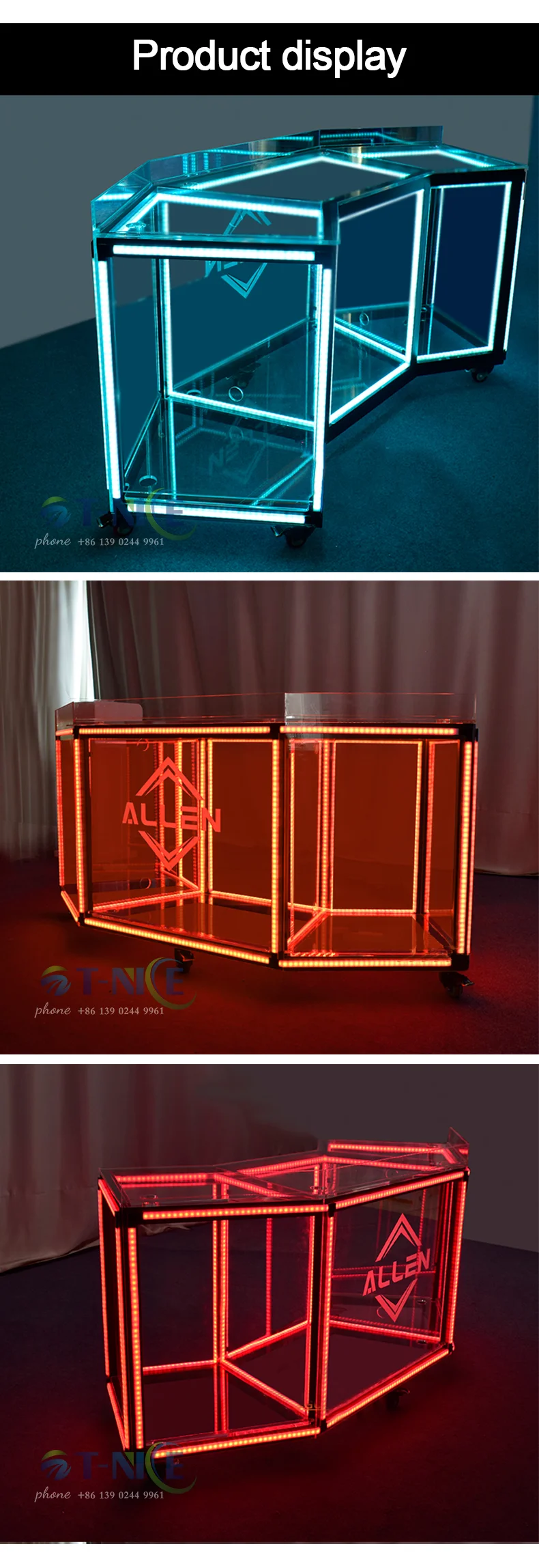 Bàn DJ Acrylic mới Bàn đĩa KTV Bar Âm nhạc Hộp đêm Đèn LED chiếu sáng ...