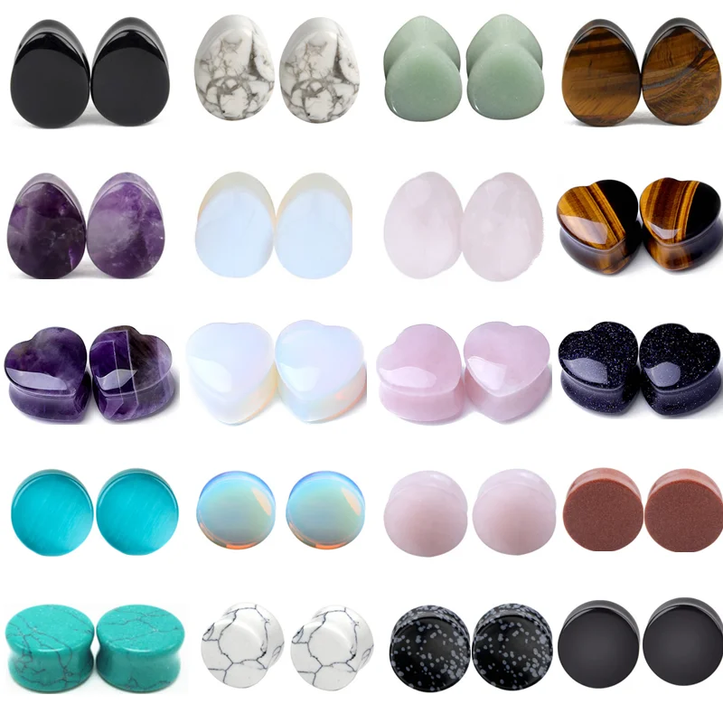 2PCS 6-20mm Stone Ear Piercing Ear Plugs and Tunnels Pink Creative ...