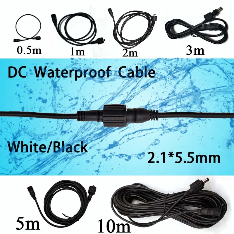 DC Extension Cable Waterproof 2.1*5.5mm Male To Female Power Cord White ...