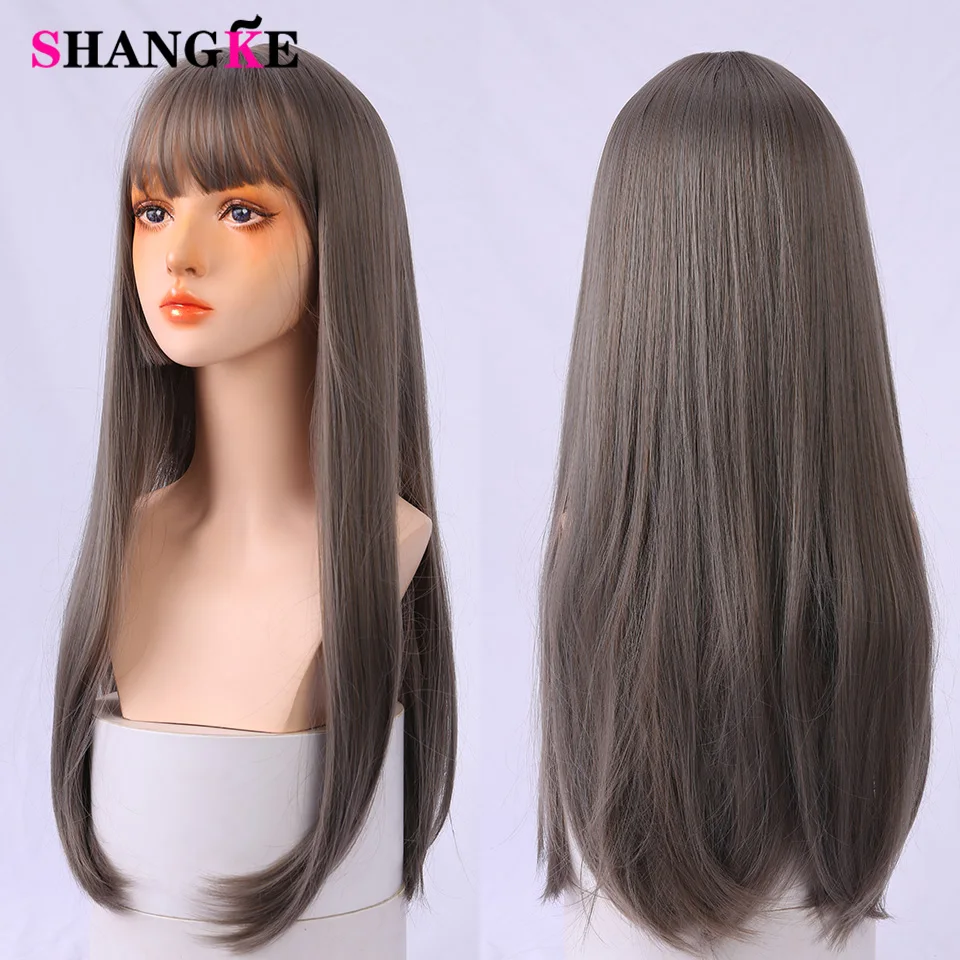 Shangke 합성 긴 스트레이트 코스프레 가발 여성을위한 Bangs 가발 아프리카 계 미국인 로리타 가발 코스프레 가발합성
