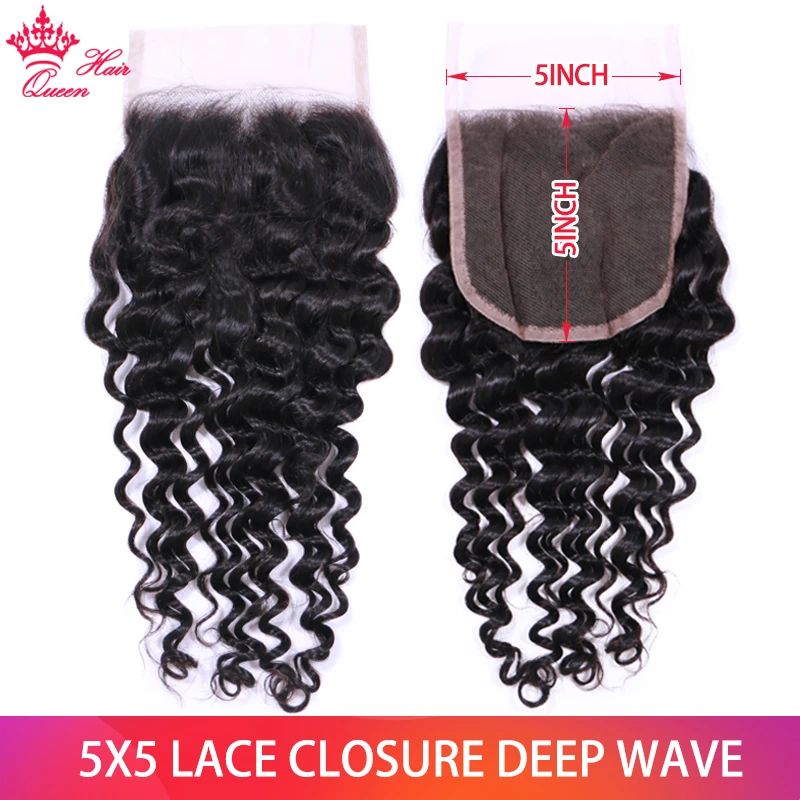 Queen Hair Products 5x5 4x4 Lace Closure Brazilian Deep Wave Hair 100% ...