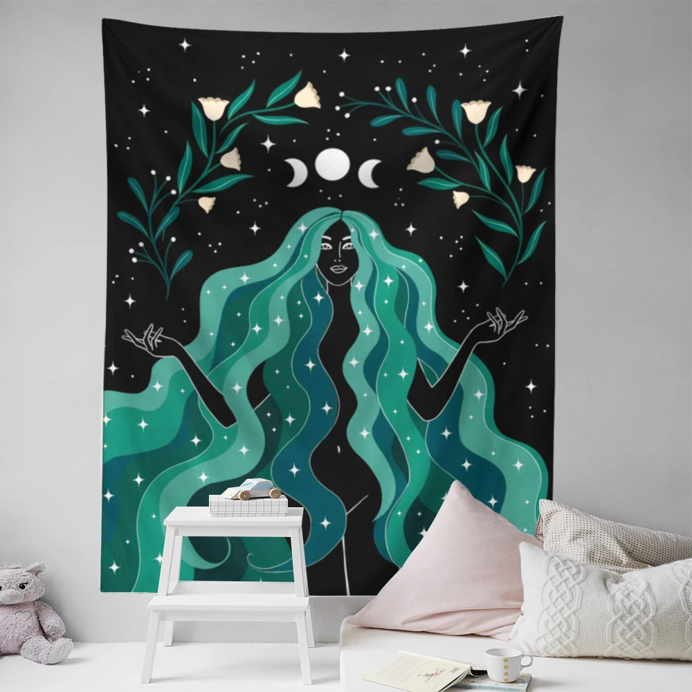 Moon Phase Girl Tapestry Wall Hanging Boho Wall Tapestries Living Room ...
