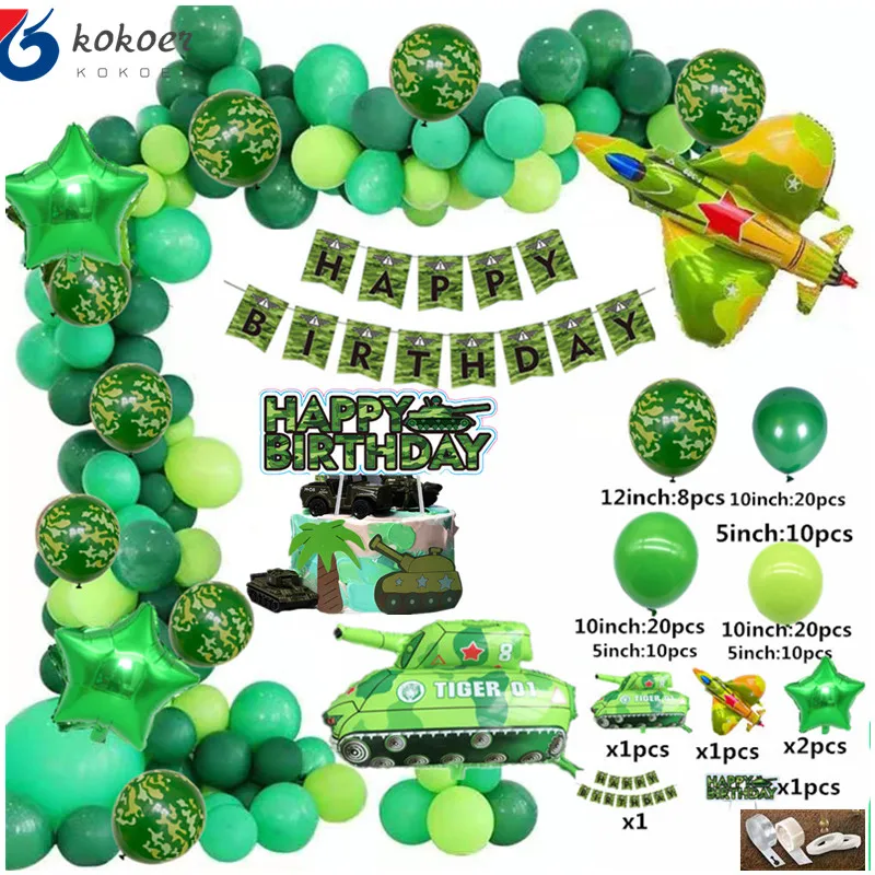 107pcs Military Army Party Camouflage Balloons Garland Fighter Tank ...