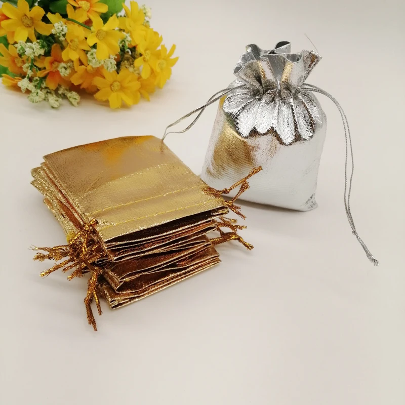 50pcs Drawstring Gold Silver Bag Fabric Packing Bag Aluminium Foil ...