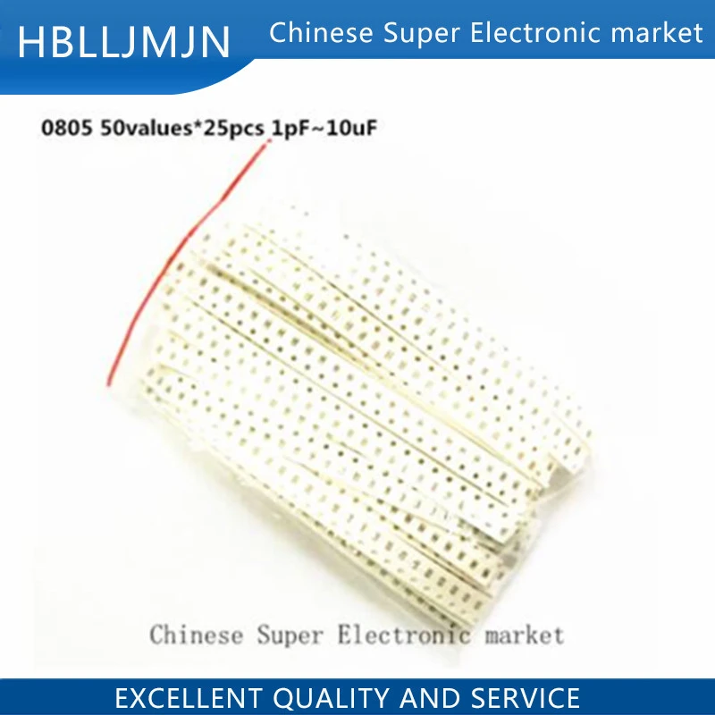 0805 SMD Ceramic Capacitor Assorted Kit 1pF~10uF 50values*25pcs=1250pcs ...