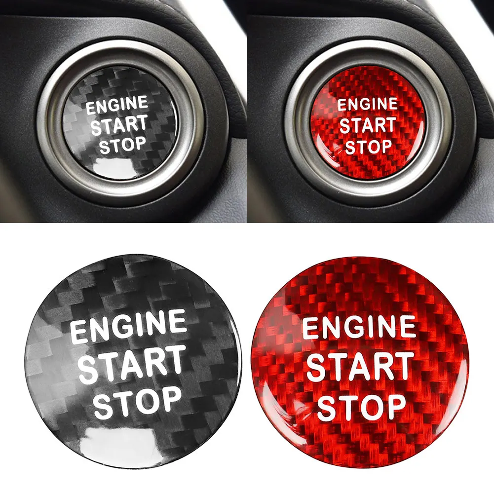 1pc Carbon Fiber Abs Car Engine Start Stop Button Ignition Switch Cover ...