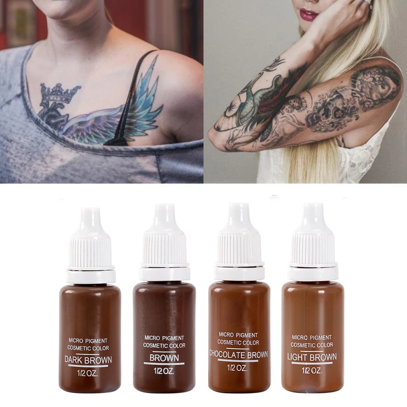 4 Colors 15ml Black Permanent Makeup Micro Pigments Set Tattoo Ink ...