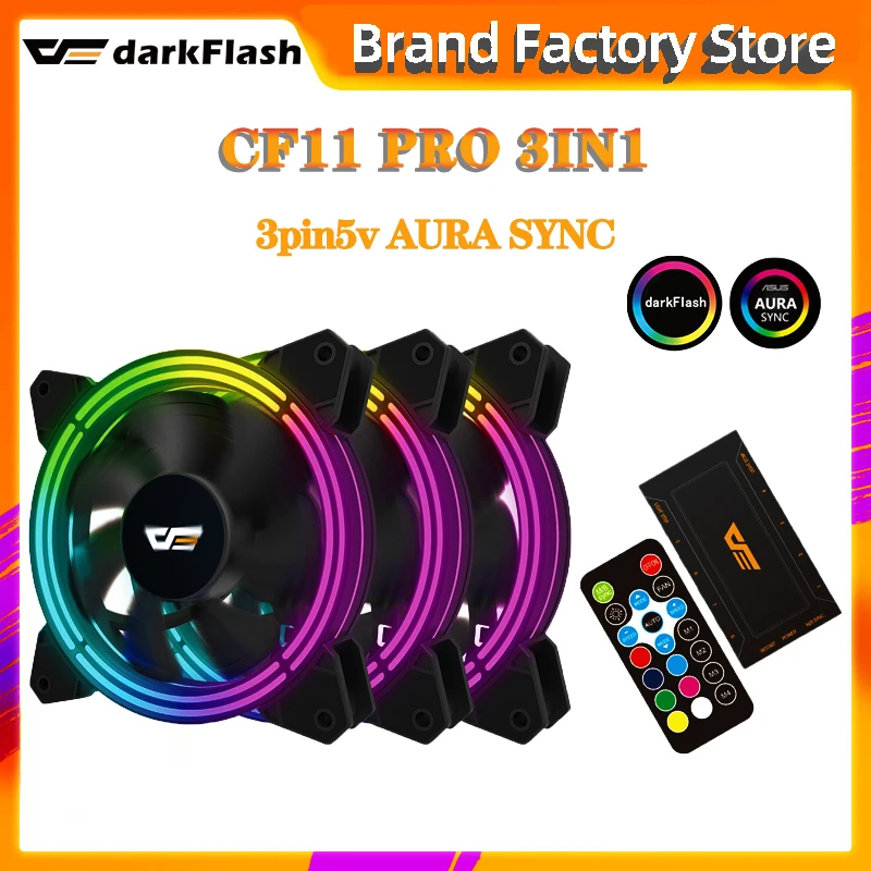 DarkFlash CF11 Pro RGB พัดลม120มม.Halo 3P5v AURA SYNC PC พัดลม ...