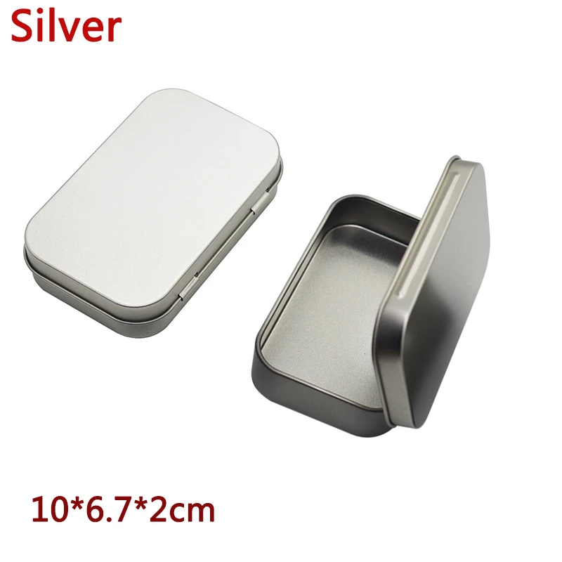 Storage Kit Tin Hinged Silver Small Empty Plain Metal Storage Bit Box ...