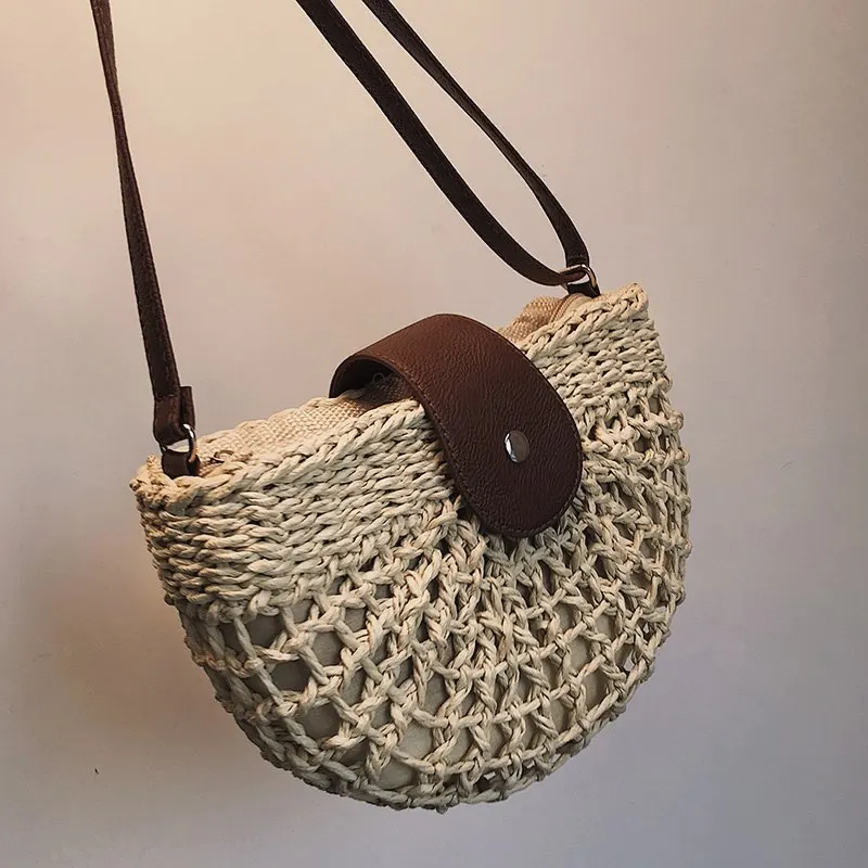 Bolsos de hombro informales de mimbre para mujer, bandolera tejida de ...