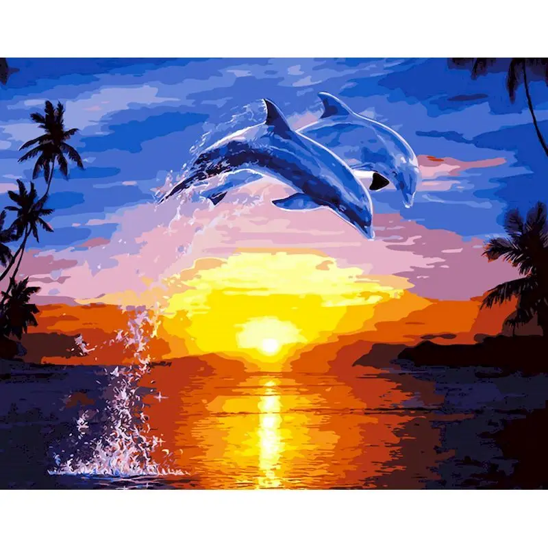 Dolphin Sunset Painting