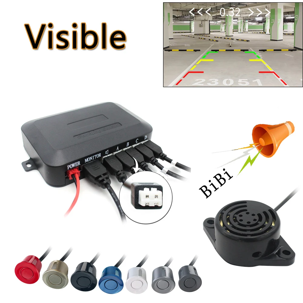 Parking-Sensors-System-Auto-Parktronic-Kit-Radar-with-4-Sensors-Reverse ...