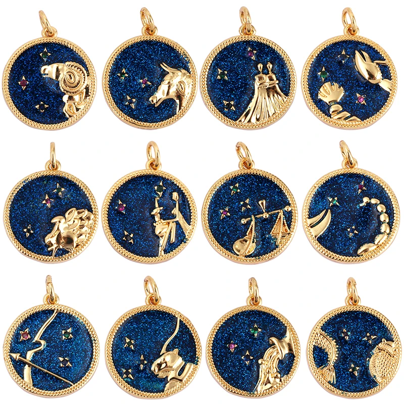 Zodiac Horoscope Sign Medallion Pendant Real 18K Gold Plated Sparkle ...
