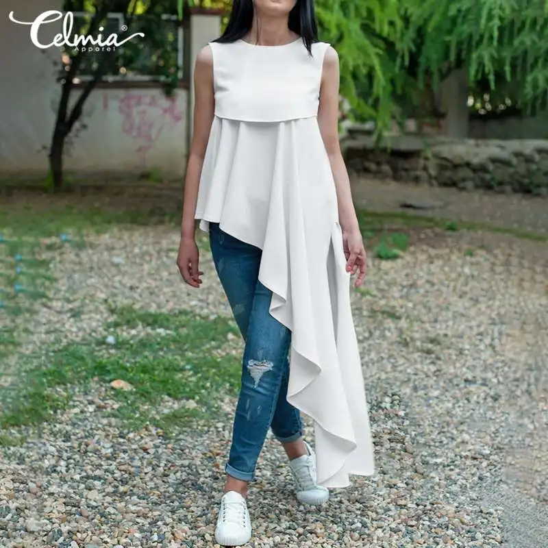 Women' s Fashion Asymmetrical Long Tops Celmia Sexy Sleeveless Summer ...