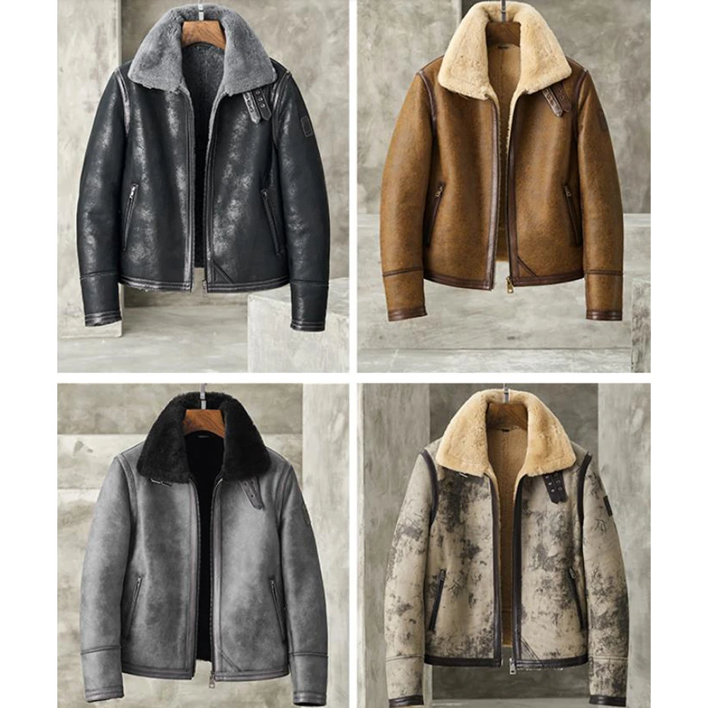 Mens Sheepskin Shearing Jacket Leather Jacket Metallic Gray Color B3 ...