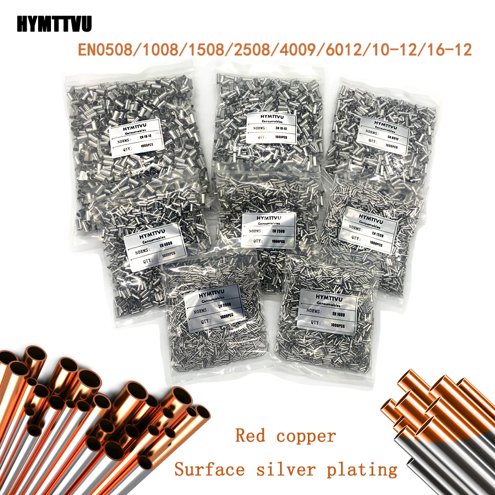 1000 PCS 파이프 베어 엔드 레드 구리 소재 EN0508 EN10 12 EN16 12 케이블 크림 핑 커넥터 비 절연 ...