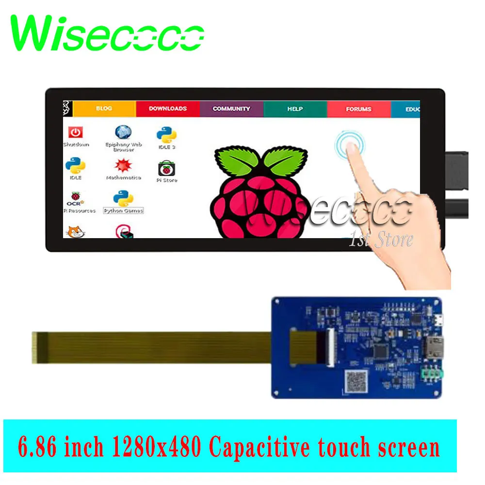 Wisecoco 6.86 inch Stretched Bar Lcd Screen With Touch Control Board Car Video Display Raspberry ...