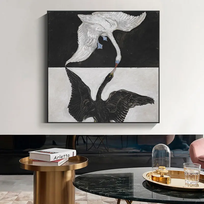 Canvas Print Wall Art Black Swan Pour Ink Painting Prints Art ...