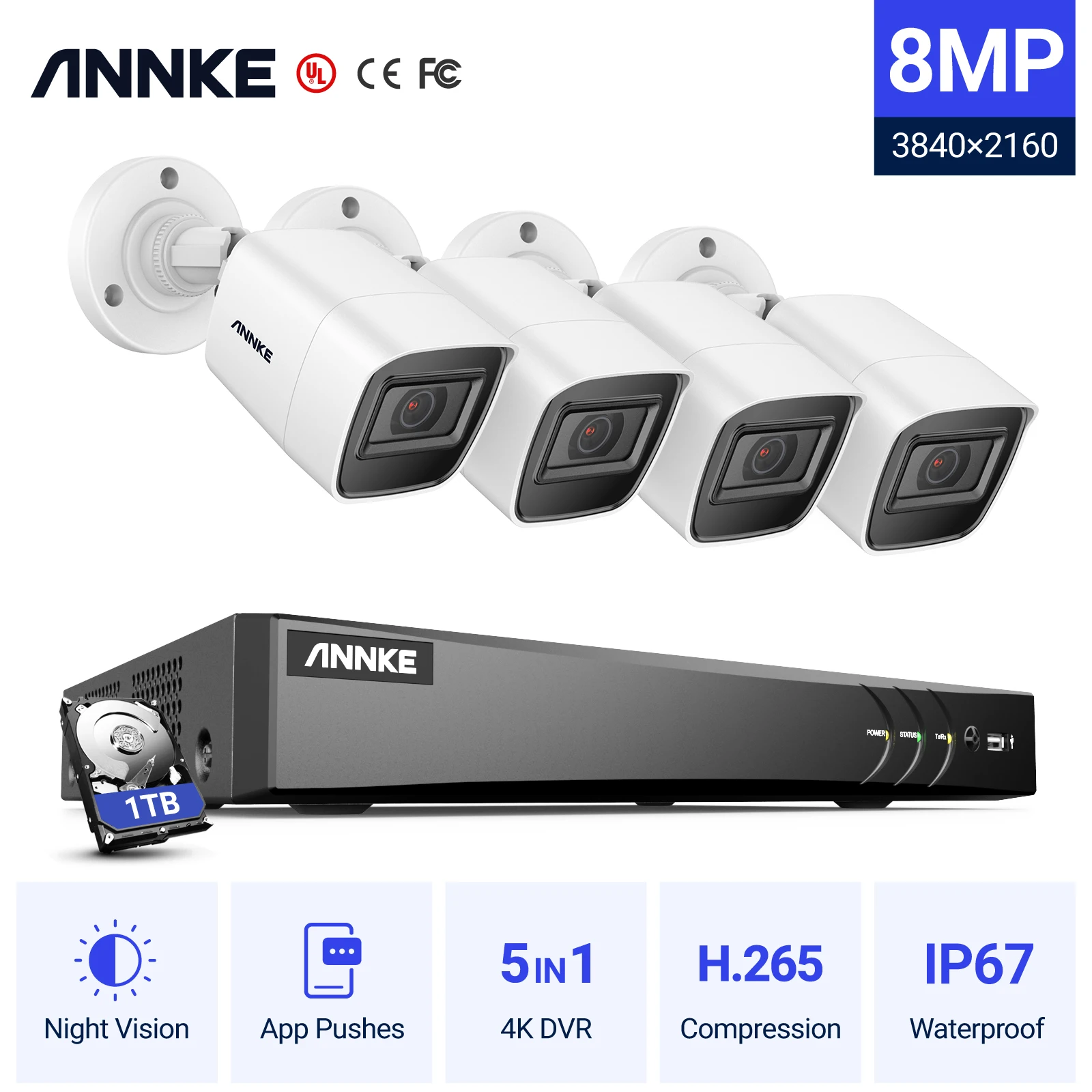 Annke 4k ultra hd 8ch dvr h.265 cctv câmera sistema de segurança 4pcs ...