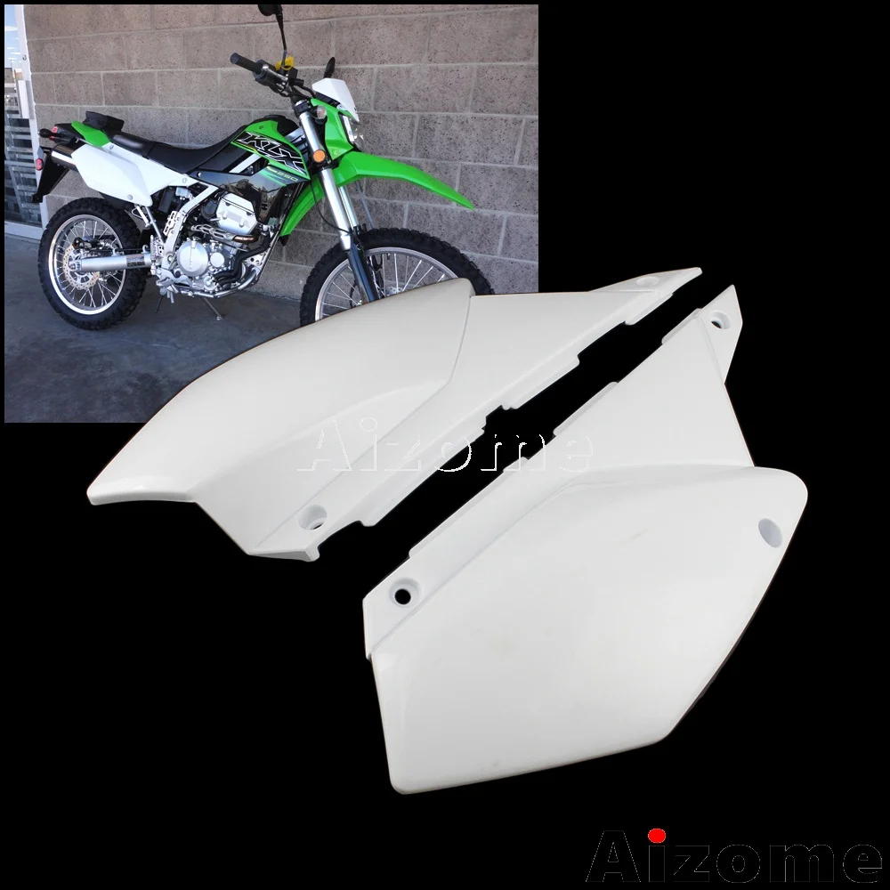 White-Motocross-Dirt-Bike-Side-Fairing-Plastic-For-Kawasaki-KLX250-D ...