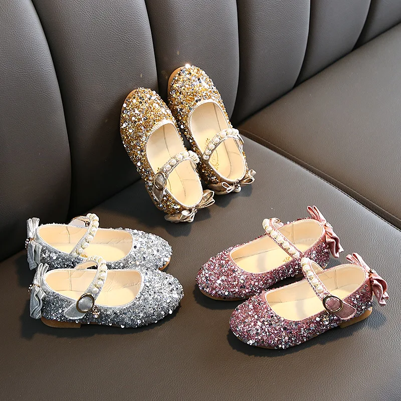 Spring-Autumn-Children-Big-Girl-Princess-Shoes-Sequins-Bow-Pearls ...