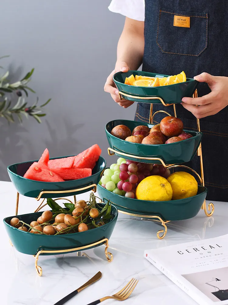 Metal-Bracket-Ceramic-Plate-2-Or-3-Layer-Fruit-Plate-Snack-Fruit-Bowl ...