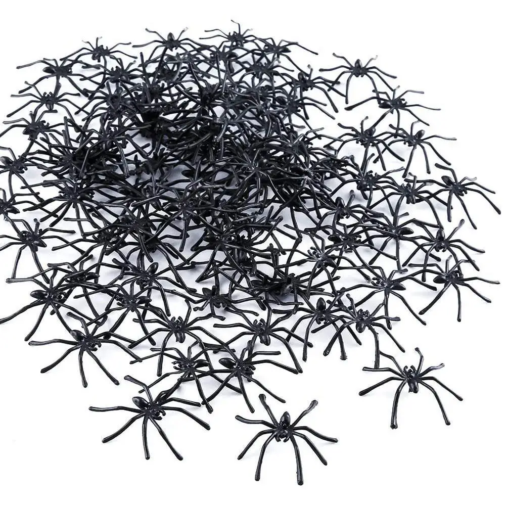 100Pcs-Halloween-Decorative-Spiders-Small-Black-White-Plastic-Fake ...