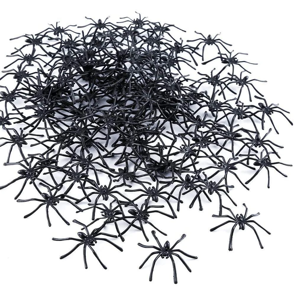 100pcs Halloween Decorative Spiders Small Black White Plastic Fake ...