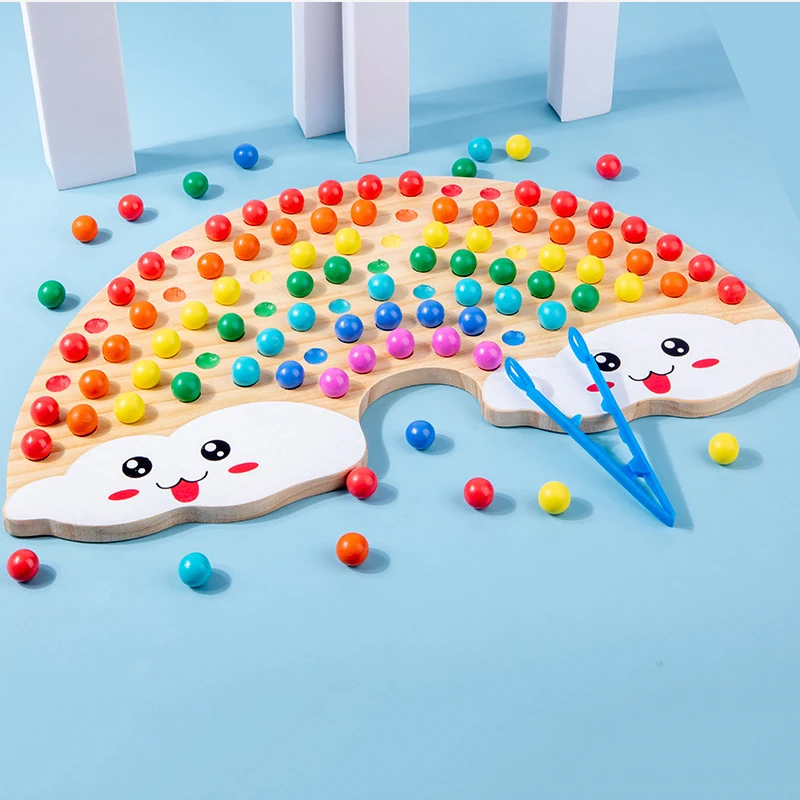 Children's Wooden Rainbow Beads Toy Color Recognition Eye Hand ...