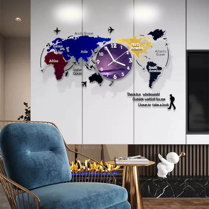 Du-e-dekoracyjne-zegar-naklejany-na-cian-bezramowa-mapa-wiata-zegar ...