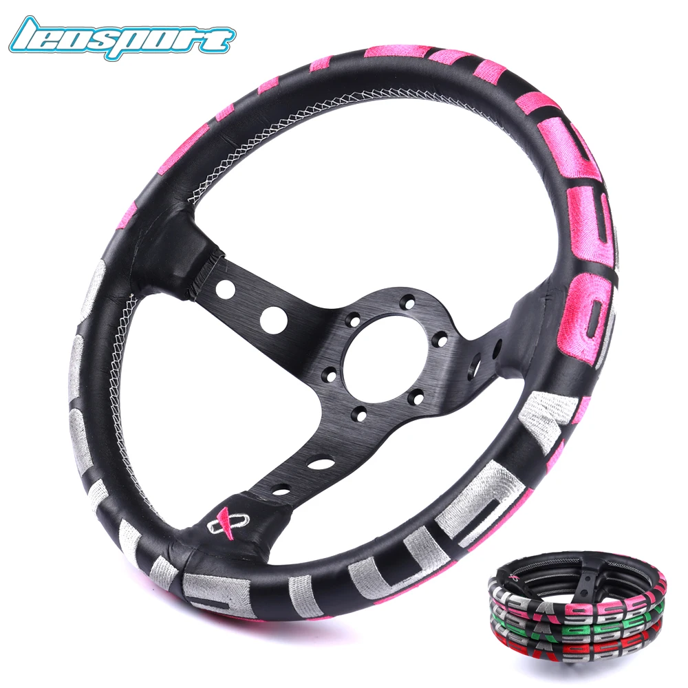Universal-13inch-Genuine-Leather-Racing-Steering-Embroidery-Drift-Sport ...