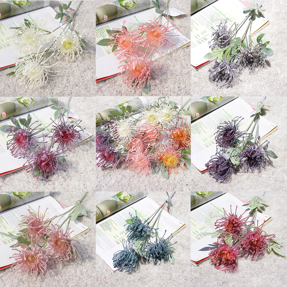 3 головки ветка Leucospermum поддельные пластиковые цветы