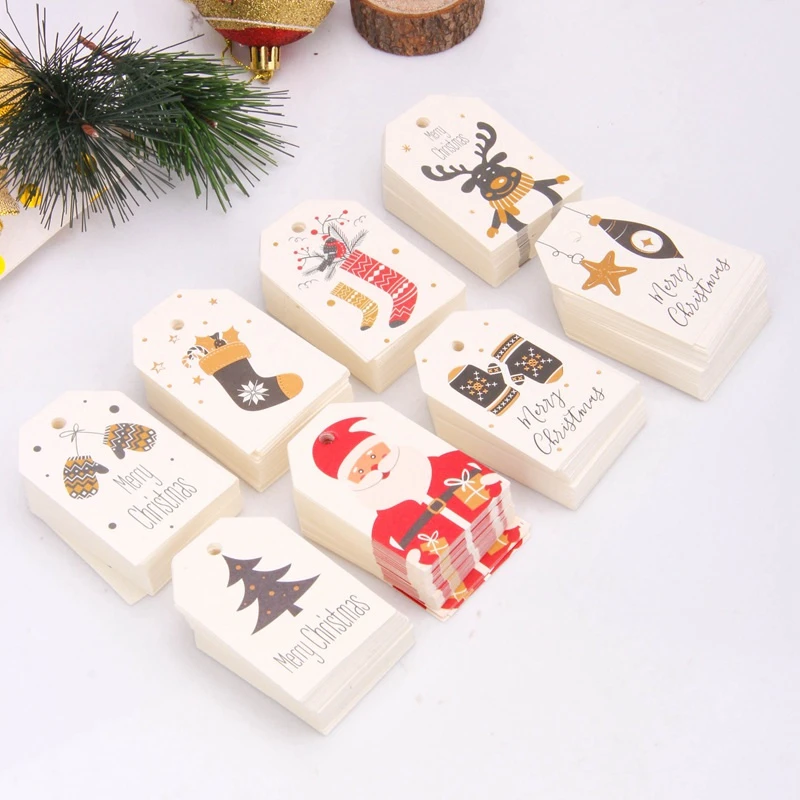 50PCS DIY Kraft Tags Merry Christmas Labels Gift Wrapping Paper Hang ...